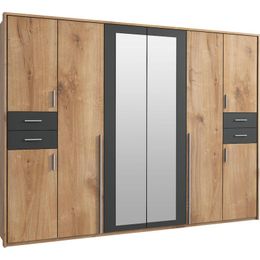 wimex Dreht&uuml;renschrank &raquo;Vegas&laquo; inklusive Passepartout-Rahmen, mit Spiegelt&uuml;ren und Schubladen grau Holzwerkstoff B/H/T: 273cm x 210cm x 58cm, Schubladen: 4 