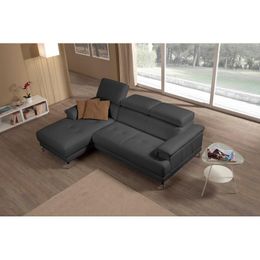 Egoitaliano Ecksofa &raquo;Soul, Design und Sitzkomfort auf hohem Niveau, tolle Details, L-Form&laquo; mit Recamiere, inkl. Kopfteilverstellung schwarz Leder &raquo;BULL&laquo; (echtes 