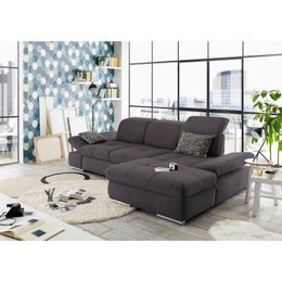 set one by Musterring Ecksofa &raquo;SO4100 V&laquo; mit verstellbaren Kopfteilen, wahlweise mit Funktionen, Cord-Bezug grau B/H/T: 284cm x 80cm x 190cm, Luxus-