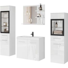 Welltime Badm&ouml;bel-Set &raquo;MADRIT&laquo; Komplett-Set, mit Waschbecken, 5 Stk. tlg. wei&szlig; Holzwerkstoff B/H/T: 120cmcm x 131,5cmcm x 34,5cmcm