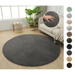 OTTO home Teppich &raquo;Cali&laquo; rund 16 mm H&ouml;he Uni-Farben, kuschelig, & weich, waschbar, Wohnzimmer, Schlafzimmer grau Kunstfaser, Microfaser &Oslash; 120cm 1 Stk.