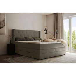 Home Affaire Boxspringbett &raquo;Elegance&laquo; mit sch&ouml;ner Knopfheftung, in den H&auml;rtegraden H2 & H3, inkl. Schubladen grau Samtoptik (100% Polyester);Struktur 