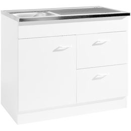 KOCHSTATION Sp&uuml;lenschrank &raquo;KS-Elster&laquo; Breite 100 cm wei&szlig; Holzwerkstoff wei&szlig;, B/H/T: 100cm x 85cm x 60cm, Schubladen: 2 Stk. T&uuml;ren: 1 Stk.