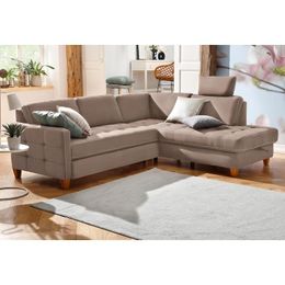 Home Affaire Ecksofa &raquo;Earl L-Form&laquo; wahlweise auch mit Schlaffunktion oder Schlaffunktion mit Bettkasten beige Luxus-Microfaser in Lederoptik (100% 