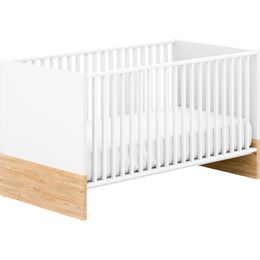 Paidi Babybett &raquo;YOLANDA in Wei&szlig; mit Eiche-Dekor, umbaubares Kinderbett&laquo; inkl. Lattenrost, Gitterbett h&ouml;henverstellbar, entnehmbare Sprossen wei&szlig; 