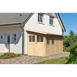 Karibu Gartenhaus &raquo;Wurmberg 4&laquo; terragrau oder naturbelassen beige Holzwerkstoff ohne Fu&szlig;boden