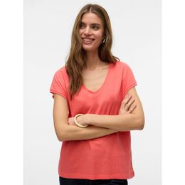 V&eacute;ro Moda Vero Moda Damen Kurzarmshirt &raquo;VMLUNA SS V-NECK TEE JRS NOOS&laquo; rosa XS
