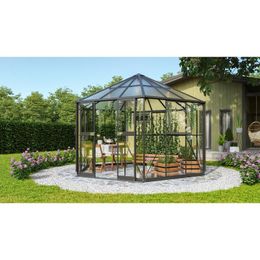 Vitavia Gew&auml;chshaus &raquo;Pi 9000, mit Stahlfundamentrahmen&laquo; Alu-Profile,3 mm Sicherheitsglas, Dach 6 mm Hohlkammerplatten schwarz B/H/T: 336cm x 283,7cm x 383,3cm