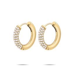 Tamaris Damen Paar Creolen &raquo;Schmuck Geschenk Edelstahl Creole Glitter Donut Familie&laquo; mit Glasstein 21,6mm, Edelstahl