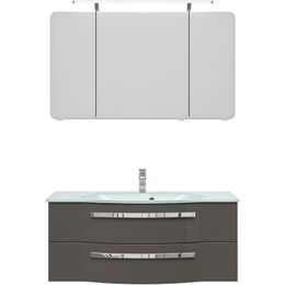 Badm&ouml;bel-Set &raquo;Serie 4005, vormontiert, Glaswaschbecken, Spiegelschrank&laquo; Set, 3 Stk. tlg. grau Holzwerkstoff Einheitsgr&ouml;&szlig;e