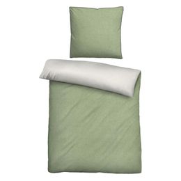 Biberna Wendebettw&auml;sche &raquo;HERMAL Melange Flanell uni, kuschelig weich&laquo; 2 Stk. Flanell in Melangeoptik, Winterbettw&auml;sche, Made in Germany gr&uuml;n Flanell, 