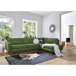 OTTO home Ecksofa &raquo;Pinto, 290 cm, Cord, Chenille, Lederoptik, Ottomane links / rechts&laquo; mit Keder, schwarze Metallf&uuml;&szlig;e, Wellenunterfederung gr&uuml;n Luxus-