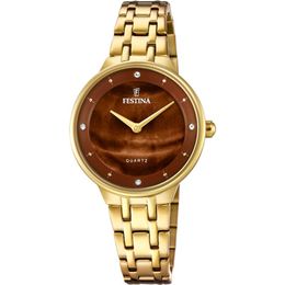 Festina Damen Quarzuhr &raquo;Mademoiselle&laquo; Armbanduhr, Damenuhr, Edelstahlarmband, analog, Zirkonia (synth.) gold Einheitsgr&ouml;&szlig;e