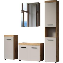 Welltime Badm&ouml;bel-Set &raquo;Isera&laquo; 4 Stk. tlg. beige Glas, Holzwerkstoff B/H/T: 164cmcm x 184cmcm x 34cmcm