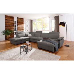 OTTO home Wohnlandschaft &raquo;Mauritius U-Form&laquo; mit Kopfteil- und Armlehnverstellung, wahlweise mit Schlaffunktion grau Struktur fein (100% Polyester);
