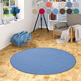 OTTO home Teppich &raquo;Fortis, Schlinge, Made in Netherlands&laquo; rund 5 mm H&ouml;he Uni Farben, gekettelt, strapazierf&auml;hig, Wohnzimmer blau Kunstfaser &Oslash; 133cm 1 