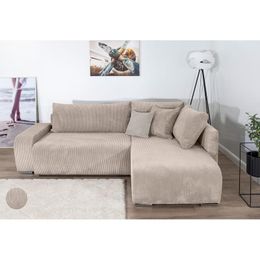 Collection AB Ecksofa &raquo;Poppy L-Form, B: 227 cm&laquo; Schlaffunktion, Bettkasten & 1 Zierkissen beige 100%Polyester B/H/T: 227cm x 41cm x 169cm, Cord,mit 