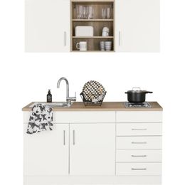 KOCHSTATION Pantryk&uuml;che &raquo;KS-Mali&laquo; Breite 150 cm, wahlweise mit E-Ger&auml;ten wei&szlig; B/H/T: 150cm x 200cm x 60cm,mit E-Ger&auml;ten, Kochmulde