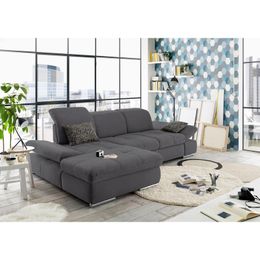 set one by Musterring Ecksofa &raquo;SO4100 V&laquo; mit verstellbaren Kopfteilen, wahlweise mit Funktionen, Cord-Bezug grau B/H/T: 284cm x 80cm x 190cm, Luxus-