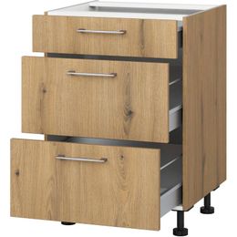 KOCHSTATION Auszugsunterschrank &raquo;KS-Trea U2AS50&laquo; mit drei Ausz&uuml;gen, Breite 50 cm, H&ouml;he 75 cm braun eiche astig, B/H/T: 50cm x 75cm x 56cm, Schubladen: