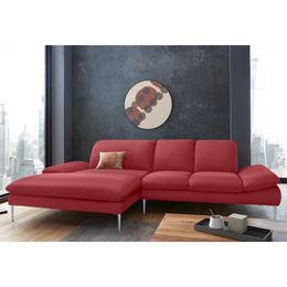W.Schillig Ecksofa &raquo;enjoy&MORE, Designsofa, elegant und bequem, L-Form&laquo; mit Sitztiefenverstellung, F&uuml;&szlig;e silber matt, Breite 310 cm rot Chenille-