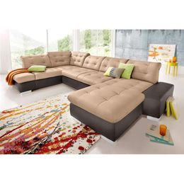 Sit & More sit&more Wohnlandschaft &raquo;Palomino U-Form&laquo; wahlweise in XL oder XXL braun NaturLEDER (echtes Rindsleder) in Sitz und R&uuml;cken. Korpus mit Kunstleder 