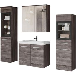 Welltime Badm&ouml;bel-Set &raquo;MADRIT II, Schrank mit Waschbecken, 2 H&auml;nger, Spiegelschrank&laquo; Komplett-Set, 5 Stk. tlg. Holzwerkstoff B/H/T: 120,4cmcm x 