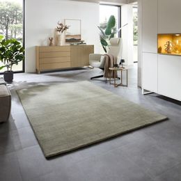 Theko Teppich &raquo;San Diego&laquo; rechteckig 13 mm H&ouml;he handgewebt, 60% Wolle, Kn&uuml;pfoptik, meliert, leichter seidiger Glanz gr&uuml;n Schurwolle B : 60cm 1 Stk., 