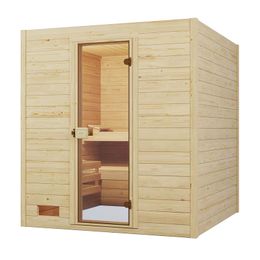 Weka Sauna &raquo;Massivholzsauna VALIDA 3&laquo; Blockbohlen, moderne Ganzglast&uuml;r beige Saunaofen, integrierte Steuerung, 5,4 kW