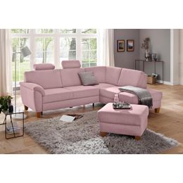 OTTO home Ecksofa &raquo;Alta L-Form&laquo; mit Federkern und Kontrastnaht, F&uuml;&szlig;e Buche eichefarben rosa Struktur ( 100% Polyester);Struktur fein ( 100% Polyester)