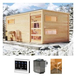 Konifera Saunahaus &raquo;Hagen&laquo; Set, Ofen 9 kW Bio externe Strg easy beige Bio-Ofen, externe Steuerung, 9 kW