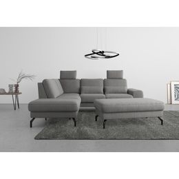 Sit & More sit&more Ecksofa &raquo;Cinturo L-Form&laquo; inklusive Sitztiefenverstellung und Federkern, Sitzh&ouml;he 48 cm grau B/H/T: 260cm x 91cm x 226cm, Soft clean, Ottomane