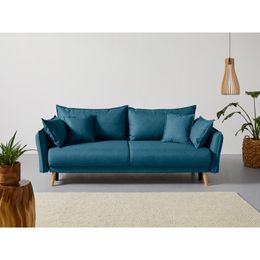 Home Affaire Schlafsofa &raquo;Granbo, B: 228 cm, Liegel. 145x192 cm&laquo; Schlaffunktion, Bettkasten, Taschen & 4 Zierkissen, Federkern blau 100% Polyester B/H/