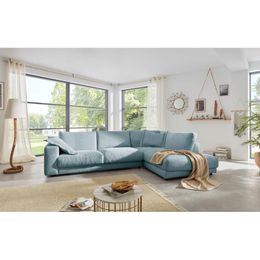 Home Affaire Ecksofa &raquo;Enisa XXL B/T/H: 325/224/85 cm L-Form&laquo; Kuschelig, gem&uuml;tlich, in 5 Farben, Bezug in Cord, mit 2 Zierkissen blau Cord (88% 
