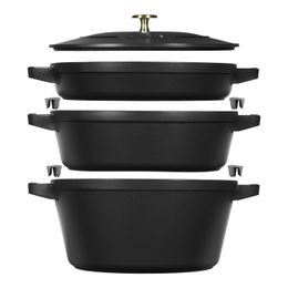 Staub Stackable Set Kochtopfset 3-tlg, rund, Schwarz, Gusseisen