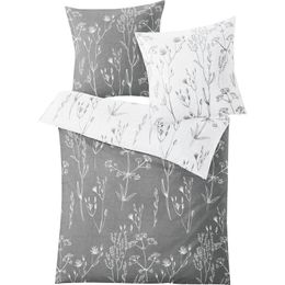 Kleine Wolke Wendebettw&auml;sche &raquo;Savannah in Gr. 135x200 oder 155x220 cm&laquo; 2 Stk. Bettw&auml;sche aus Baumwolle, florale Bettw&auml;sche mit Wendeoptik grau Mako-Satin, 