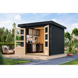Karibu Gartenhaus &raquo;Jupiterino 3, in verschiedenen Farben&laquo; schwarz Massivholz ohne Fu&szlig;boden, Blechdach
