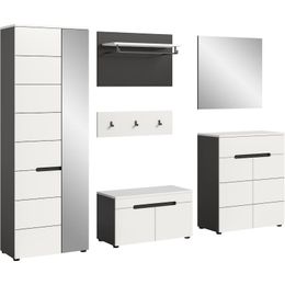 Home Affaire Garderoben-Set &raquo;Rehat, Garderobenkombination, Breite 255cm&laquo; Garderobenschrank, Sitzbank, Paneel, Hakenleiste, Spiegel, Kommode, 6 Stk. 
