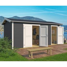 Lasita Maja Gartenhaus &raquo;Tuvalu XL&laquo; Blockbohlenhaus 28mm, 2-Raum grau Massivholz ohne Fu&szlig;boden, ohne Dacheindeckung
