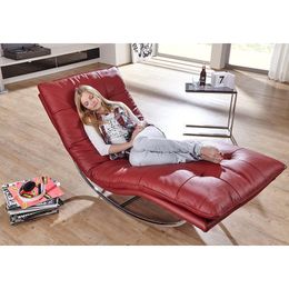 W.Schillig Relaxliege &raquo;daily dreams&laquo; in Waffelkissen-Optik, Schaukelgestell Chrom gl&auml;nzend, in 2 Breiten rot Longlife Xtra-Leder Z59: Glattleder mit 