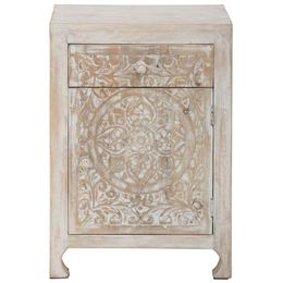 OTTO home Nachtkommode &raquo;Bonstetten&laquo; pflegeleichtes Mangoholz, mit dekorativen Schnitzereien, Breite 50 cm beige Massivholz B/H/T: 50cm x 70cm x 40cm, 