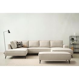 OTTO home Wohnlandschaft &raquo;TVINNU Cord, 354 cm, mit Hocker&laquo; Recamiere rechts/links, stellbar zum Schlafsofa (Krokodilverbinder) beige B/H/T: 354cm x 
