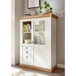 Home Affaire Highboard &raquo;Cremona, Vitrine im Landhausstil, Hochschrank, moderne Glasvitrine&laquo; Metallgriffe, ausreichend Stauraum, vielseitig einsetzbar,