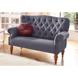 Home Affaire Chesterfield-Sofa &raquo;Lord&laquo; mit echter Chesterfield-Knopfheftung und Ziern&auml;geln lila Luxus-Microfaser Lederoptik (100% Polyester);Struktur 