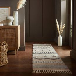 FLAIR RUGS L&auml;ufer &raquo;Medina, mit abstraktem Streifenmuster&laquo; rechteckig 12 mm H&ouml;he Boho-Look, aus Naturfasern wie Wolle & Jute, Teppichl&auml;ufer beige 
