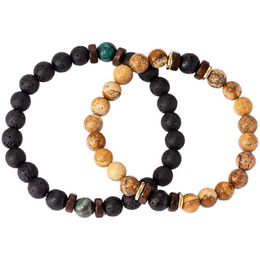 Firetti Armband Set &raquo;Schmuck Geschenk Armschmuck Armkette Edelstein Perlen, Onesize&laquo; Made in Germany - mit Lavastein, T&uuml;rkis (beh.), Landschafts 