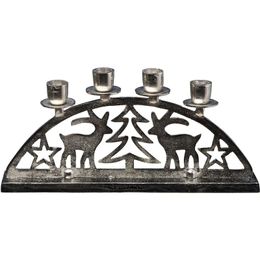 Creativ home Adventsleuchter &raquo;Weihnachtslandschaft f&uuml;r 4 Stabkerzen&laquo; im modernen Design silber B/H/T: 35cm x 17cm x 2cm