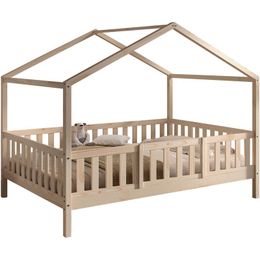 Vipack Hausbett &raquo;Dallas, Massivholzbett mit Dachaufbau umbaubar vom Boden- zum Daybett&laquo; inkl. Lattenrost, Rausfallschutz, Sprossen, 90 oder 140x200 cm breit,