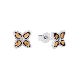 Amor Damen Paar Ohrstecker &raquo;Schmuck Geschenk, Kleeblatt&laquo; mit Zirkonia (synth.), Glasstein braun Silber 925 (Sterlingsilber)