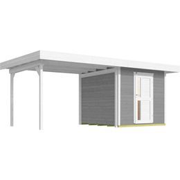 Weka Gartenhaus &raquo;Designhaus 172 B&laquo; mit Anbaudach grau Massivholz Fu&szlig;boden im Gartenhaus, ohne Dacheindeckung